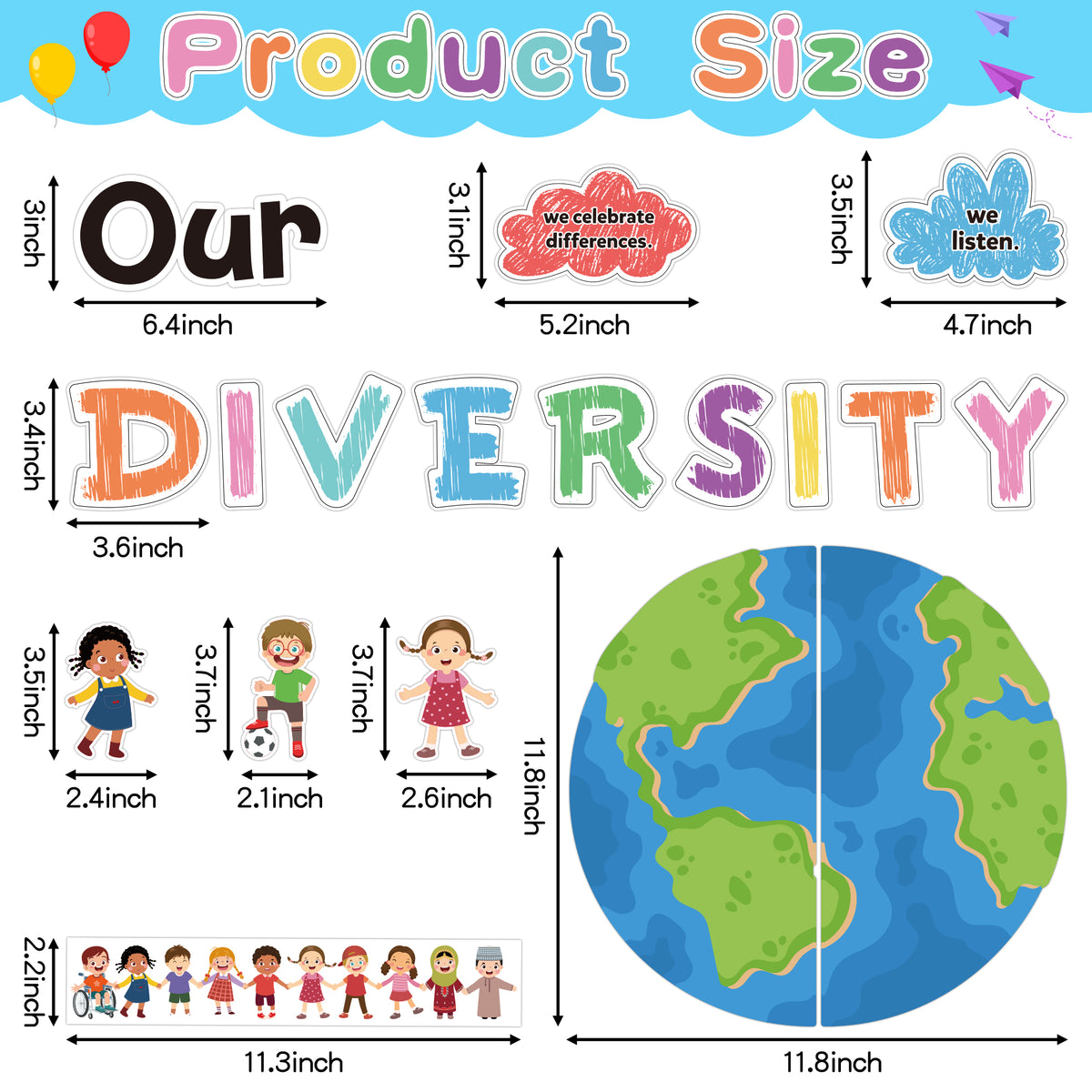 B1ykin 112Pcs Diversity Strength Bulletin Board Classroom Name Tags De