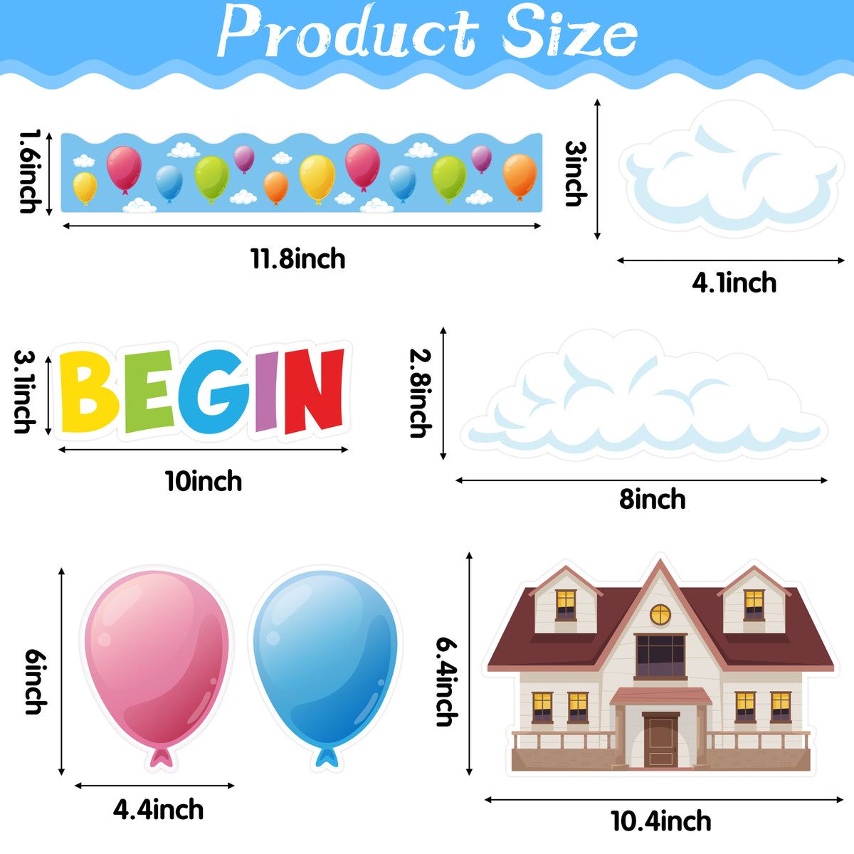 B1ykin 121Pcs Colorful Balloons Bulletin Board Name Tags Decoration Se